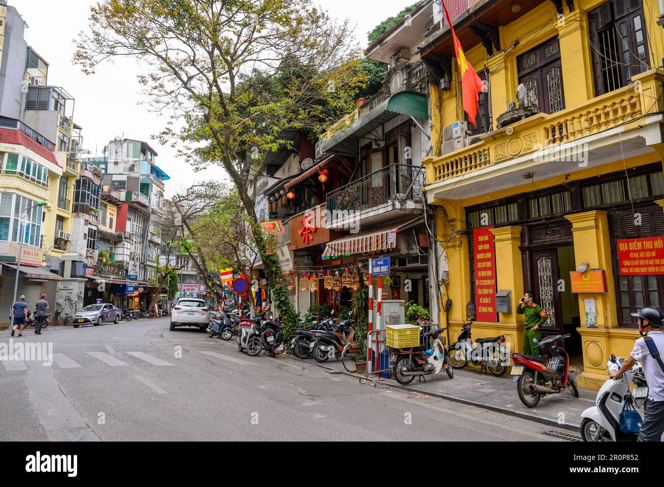 A typical street scene in downtown Hanoi with a random collection of ...