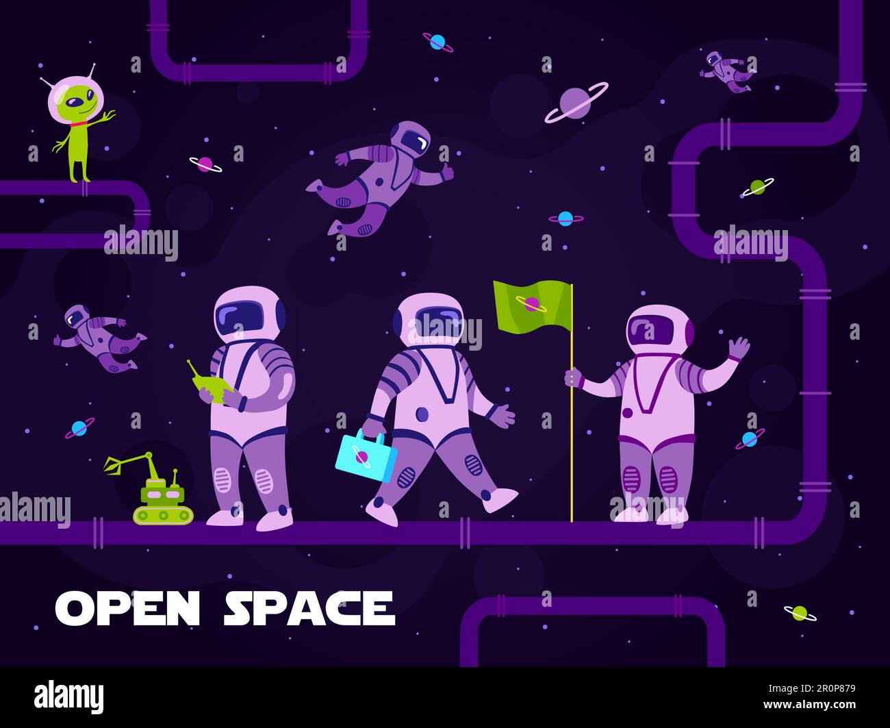 Colorful background design with astronauts making research Stock Vector ...