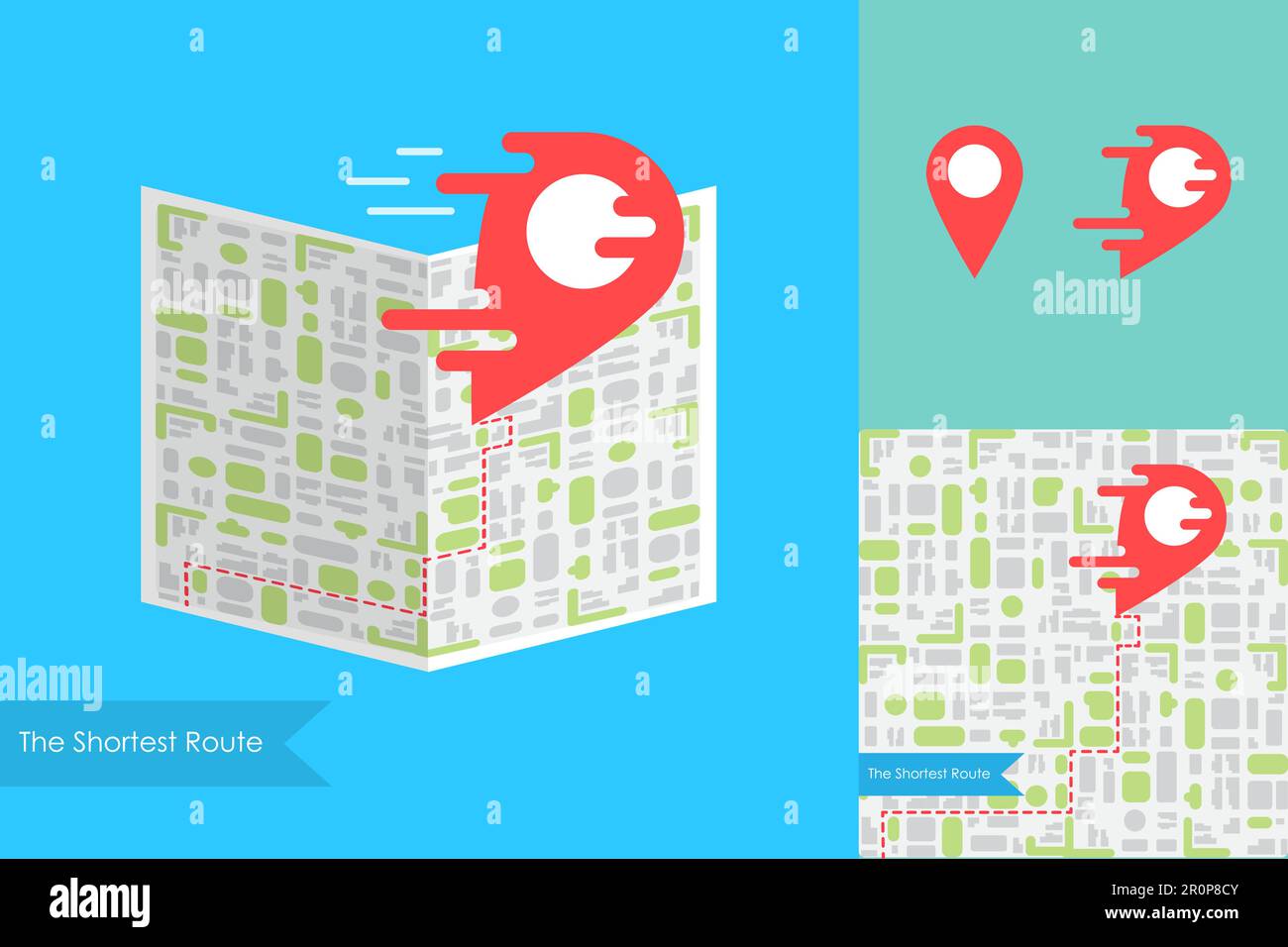 Liquid Red Pointer on Map. Fast Delivery or the Shortest Route Symbol ...
