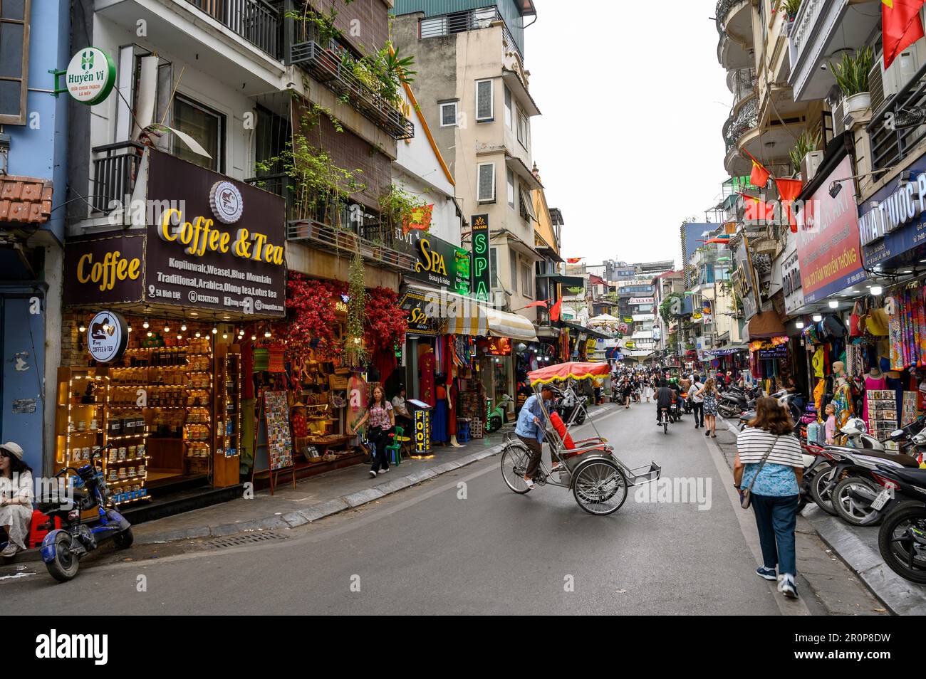 A typical street scene in downtown Hanoi with a random collection of ...