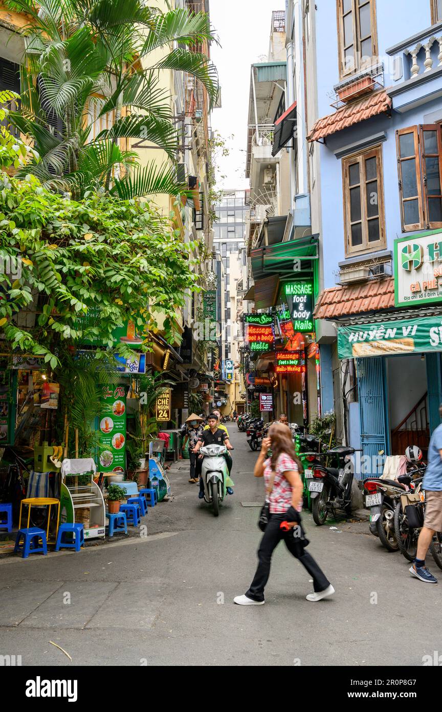 A typical street scene in downtown Hanoi with a random collection of ...