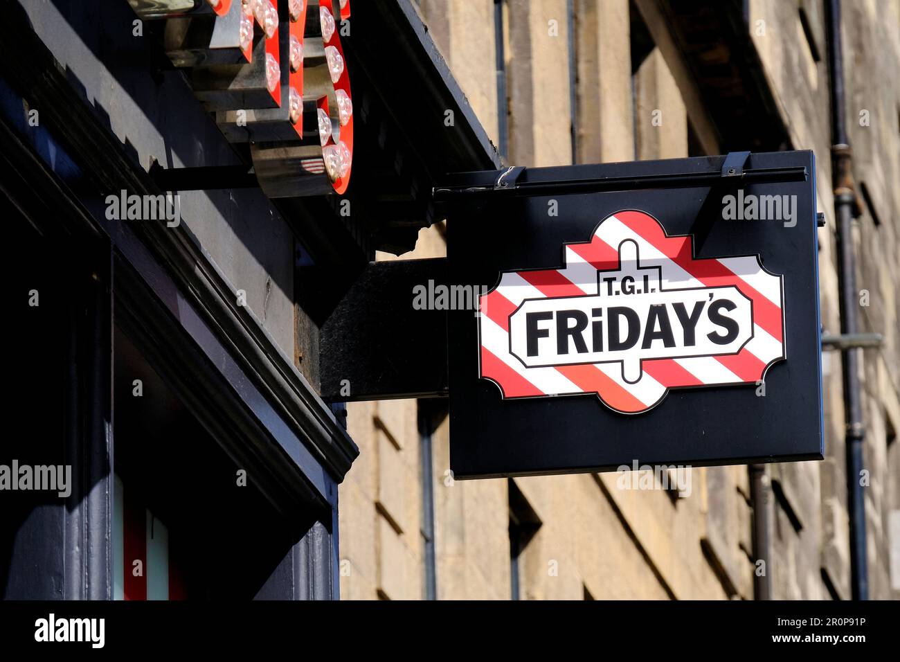 T.G.I. Fridays shop sign, casual American themed dining, Castle Street ...