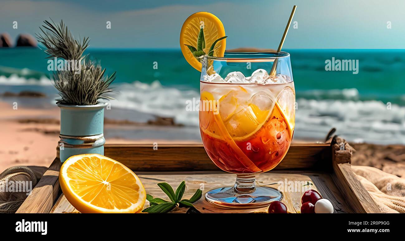 Tray of cocktails on a beach hi-res stock photography and images - Alamy