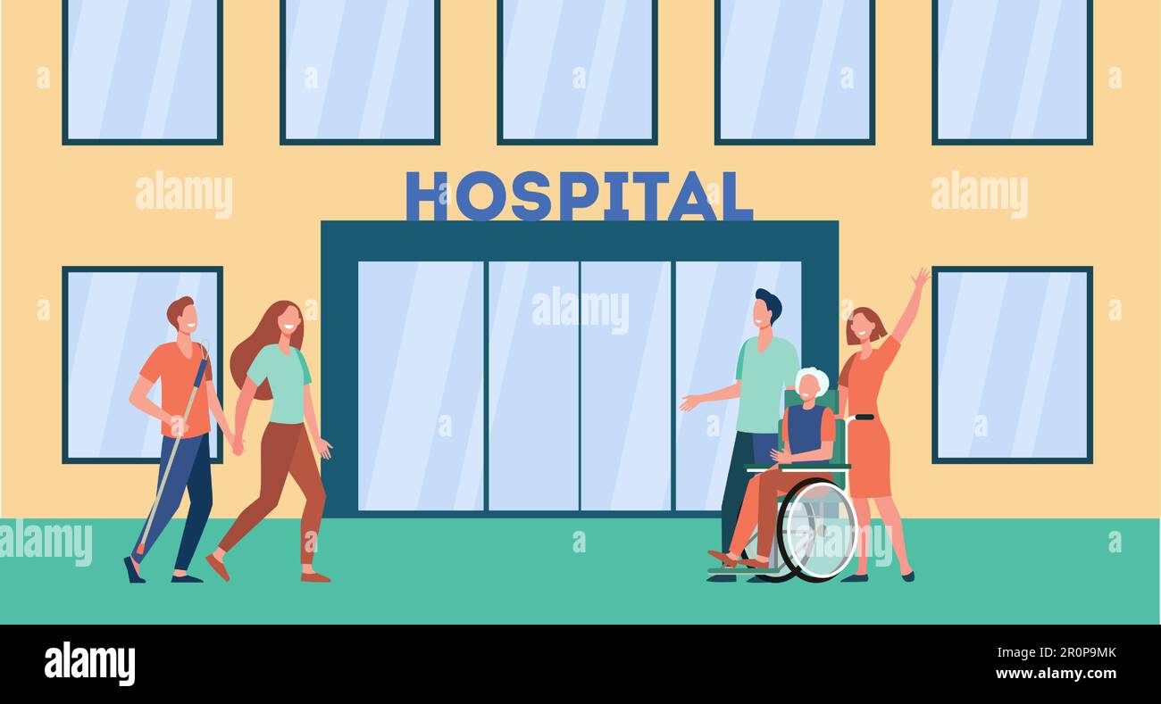 Patients and their relatives in front of hospital Stock Vector Image ...