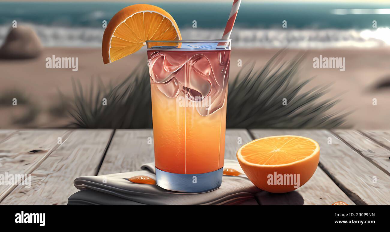 Beautiful colorful cocktail on a tray, against the backdrop of the ...