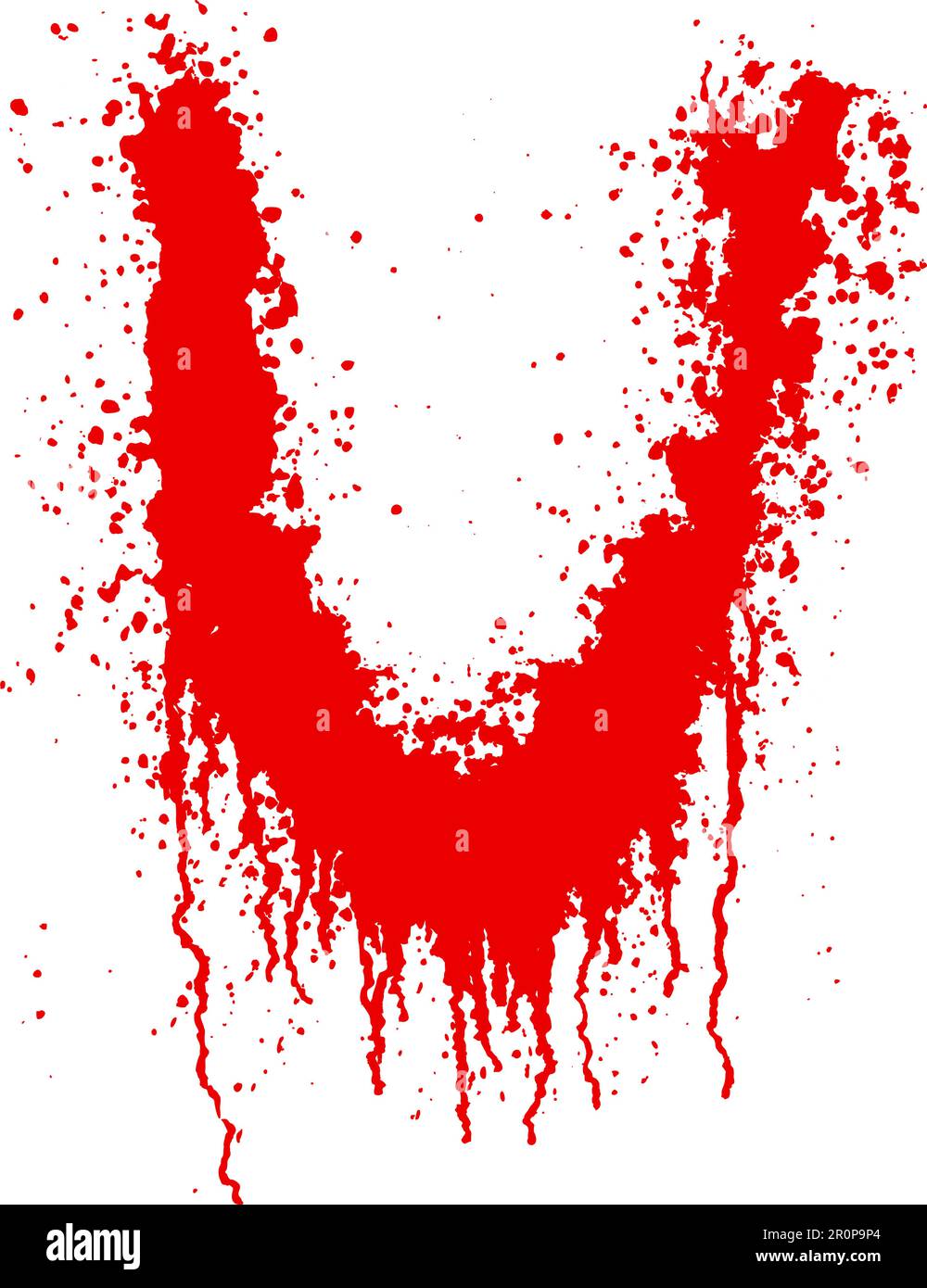 Red blood blot with leaks isolated on white background. Scarlet wine or ...