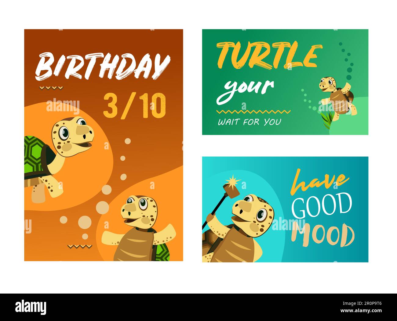 Trendy celebration party invitation designs with turtle Stock Vector ...