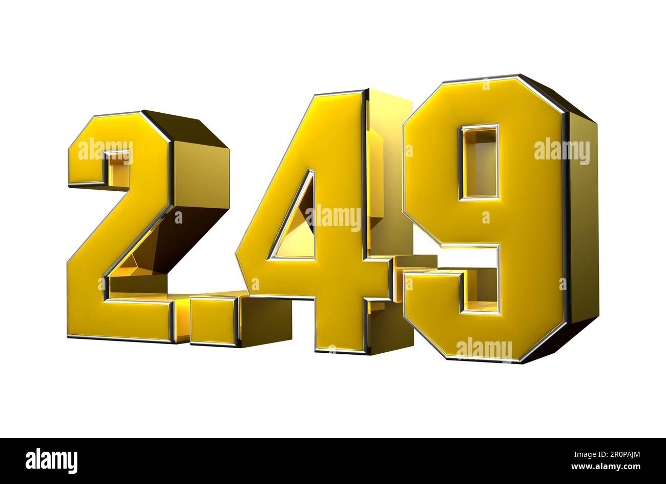 Number 2.49 interlocked in gold 3D illustration on white background ...