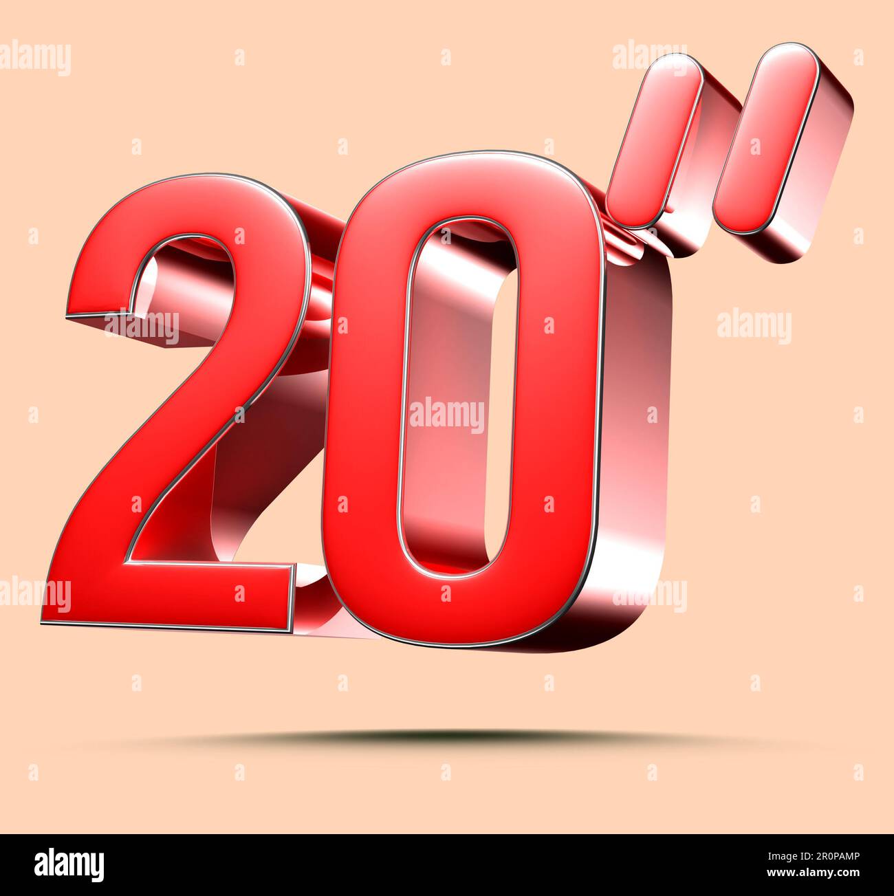 Number 20 in red 3D illustration on light cream background have work ...