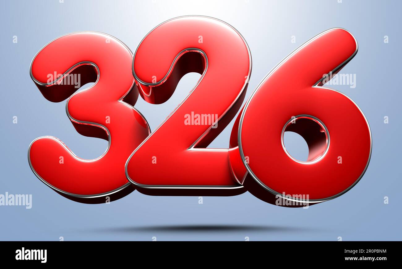 Number 326 red 3D illustration on light blue background have work path. Advertising signs ...