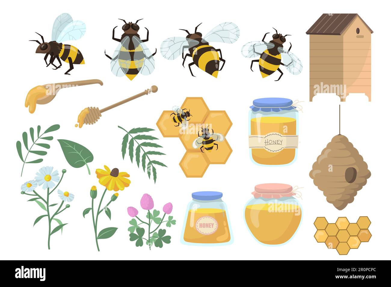 Bees and honey set Stock Vector Image & Art - Alamy