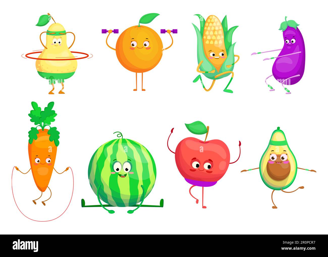 Active cartoon fruit and vegetables set Stock Vector Image & Art - Alamy
