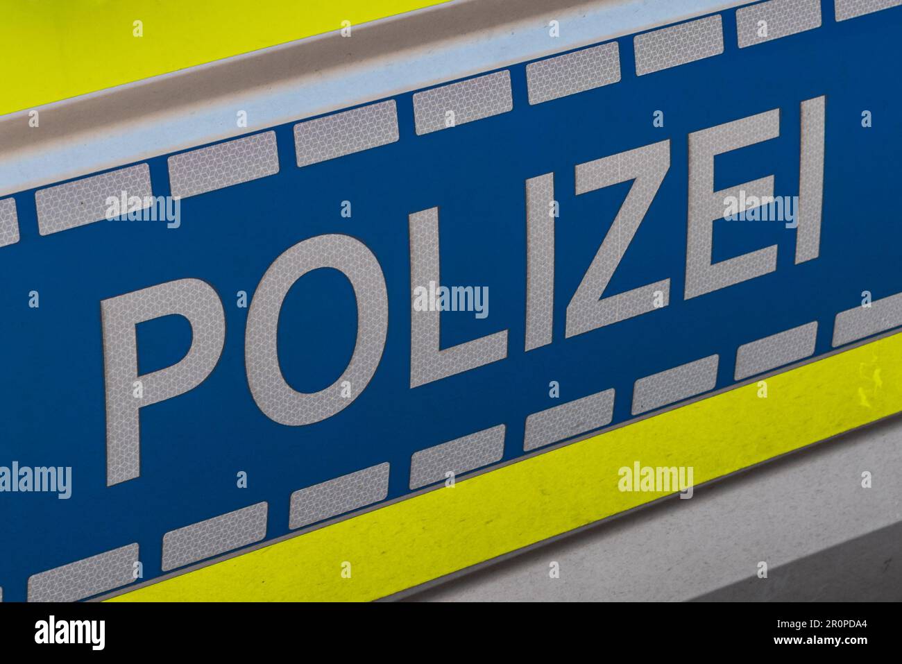 Hamburg, Germany - 04 17 2023: closeup of the german lettering police ...