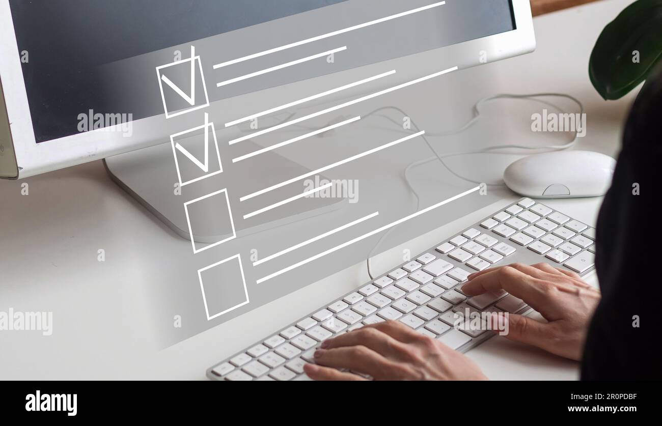 business background technology hologram business icon virtual screen. A man typing hologram ...