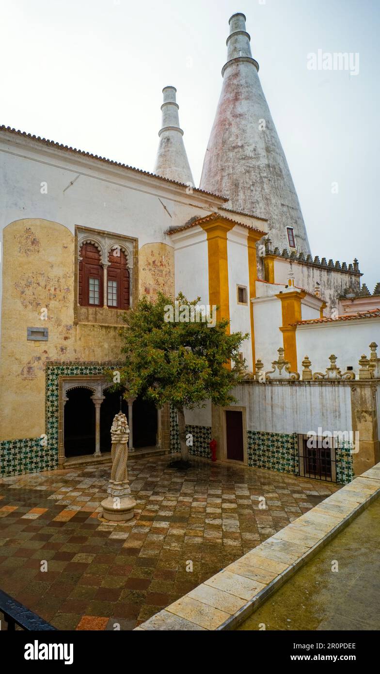 The two chimneys at the Sintra National Palace are the symbol of the ...
