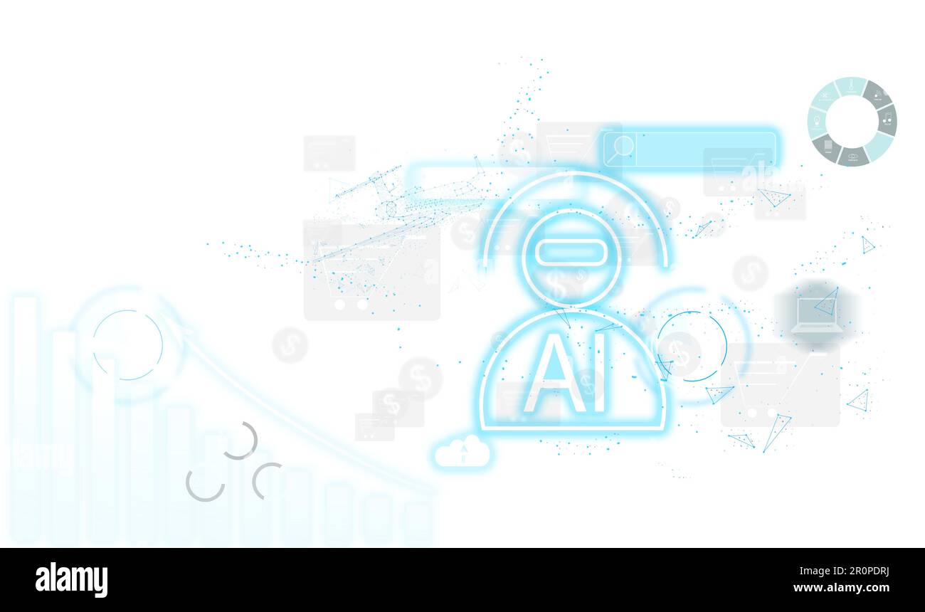 Double exposure of creative artificial Intelligence icon with modern ...