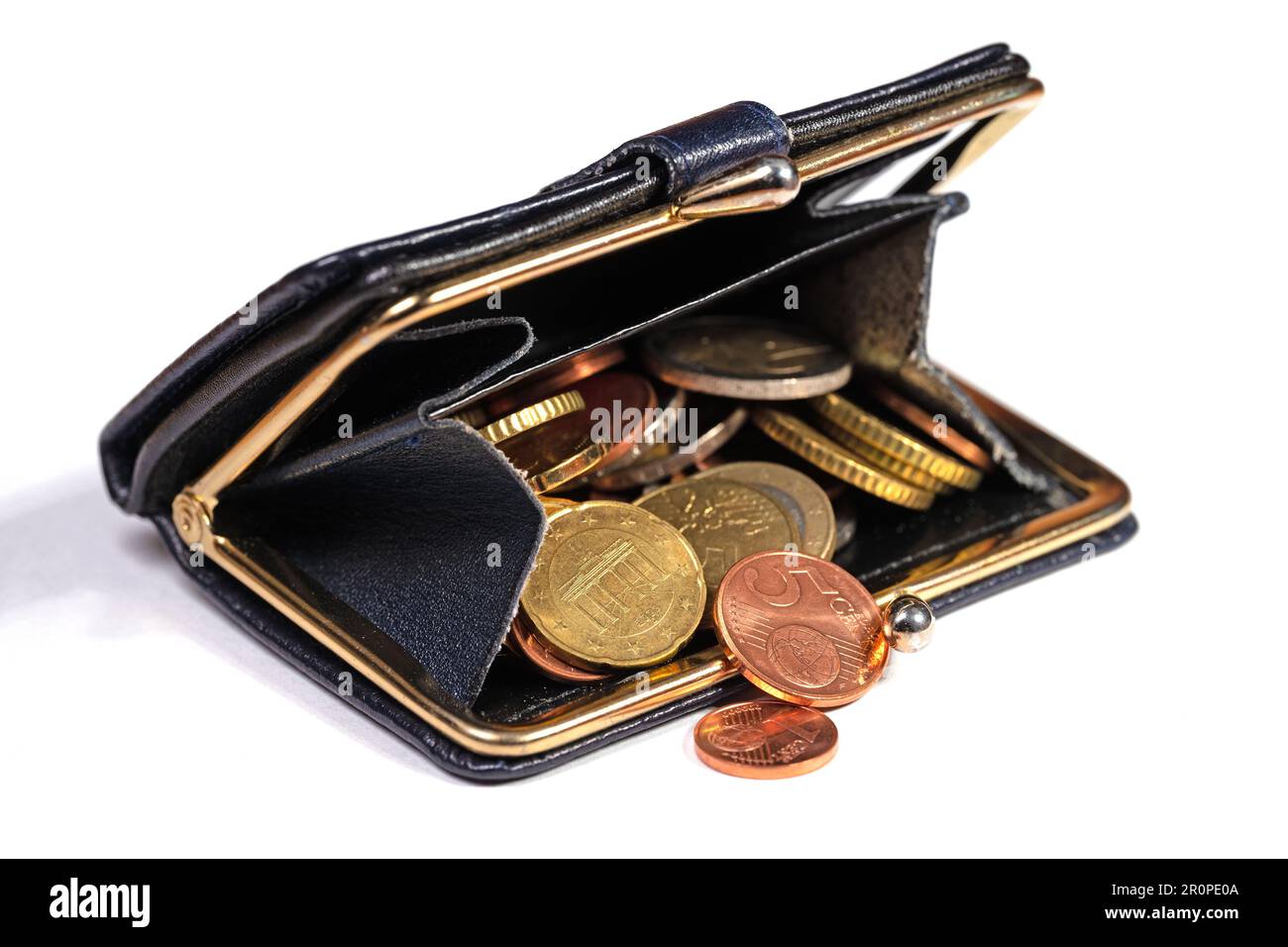 Purse with euro coins against white background Stock Photo - Alamy