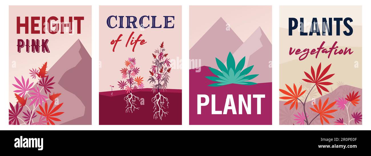 Bright pink cannabis posters design with bushes Stock Vector Image ...