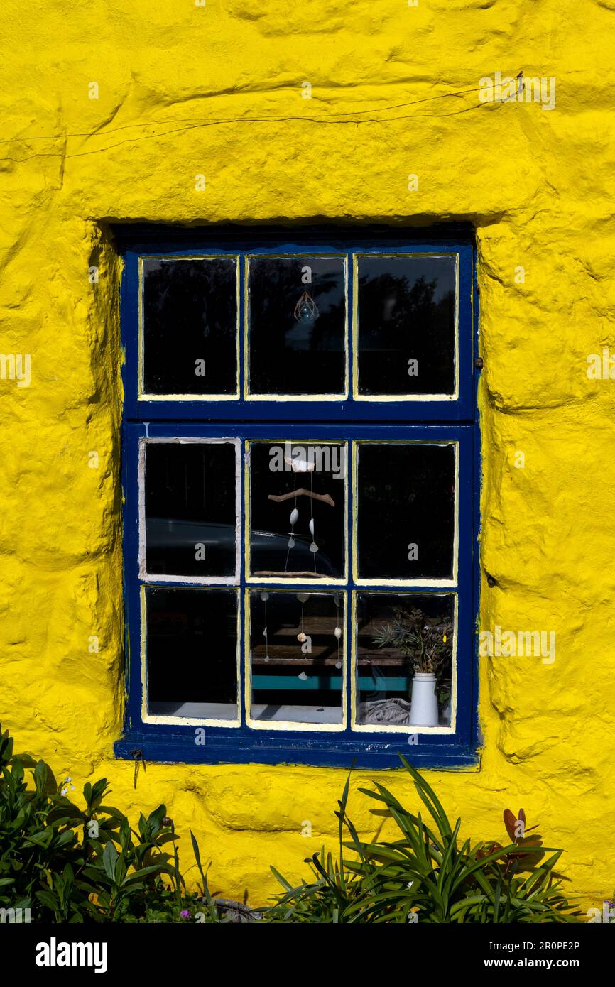 Yellow and blue colourful Truthwall Cottage, Truthwall, B3306 ...
