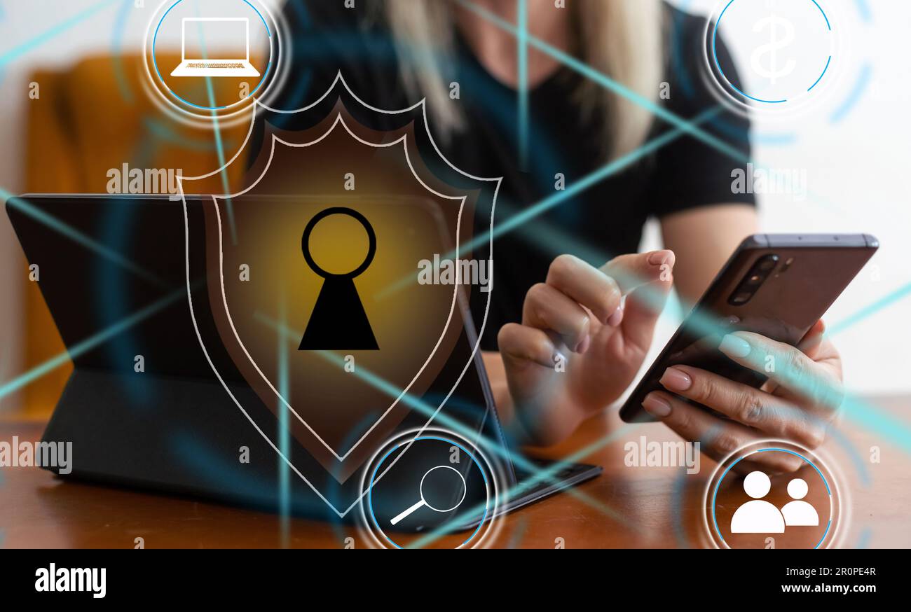 Business people using tablet pc with virtual screen Login to personal ...