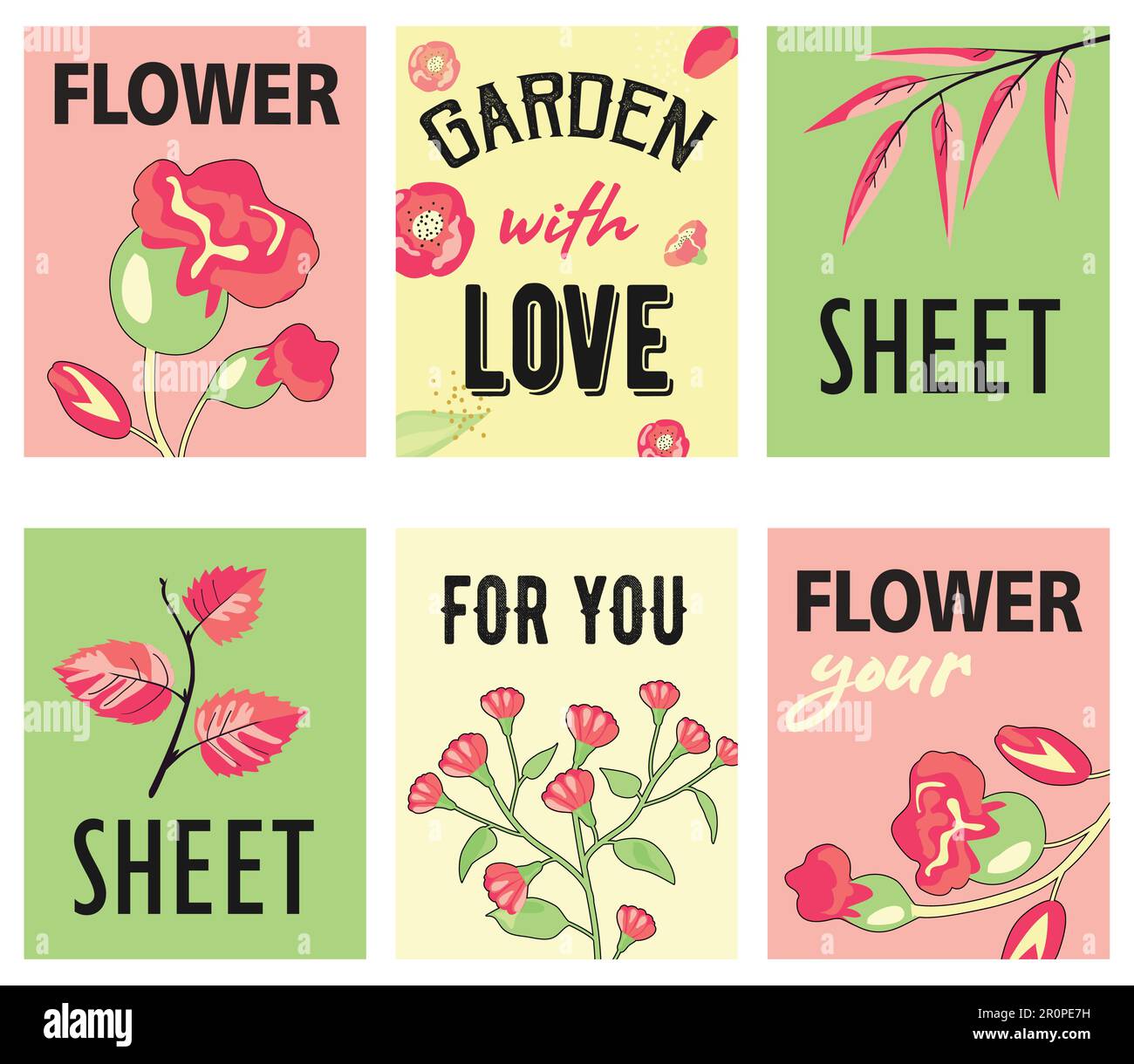 Modern greeting card designs with lovely buds and leaves Stock Vector ...