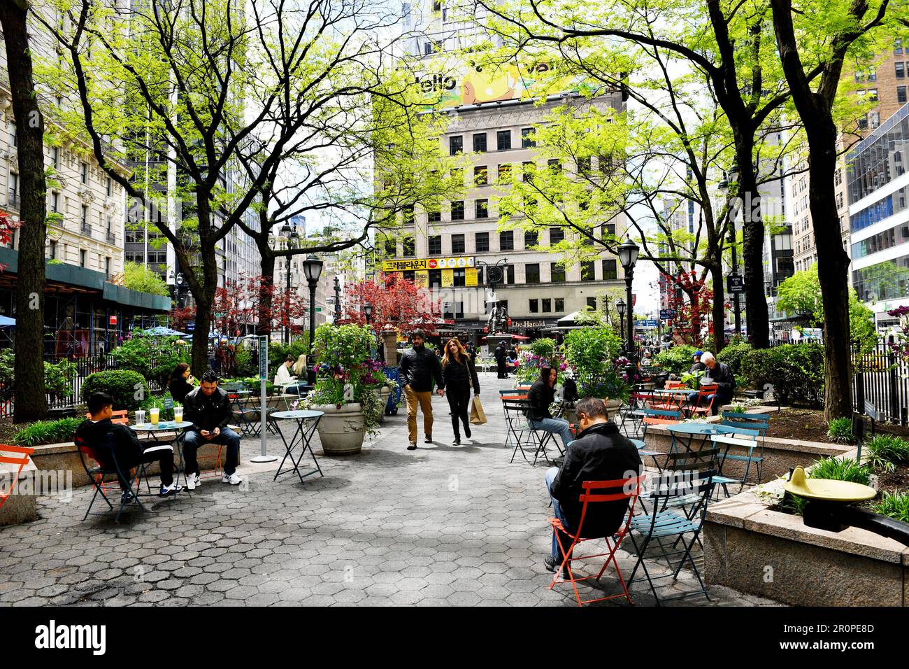 NYC Herald Square Midtown with Greeley Square Park chairs tables - New ...
