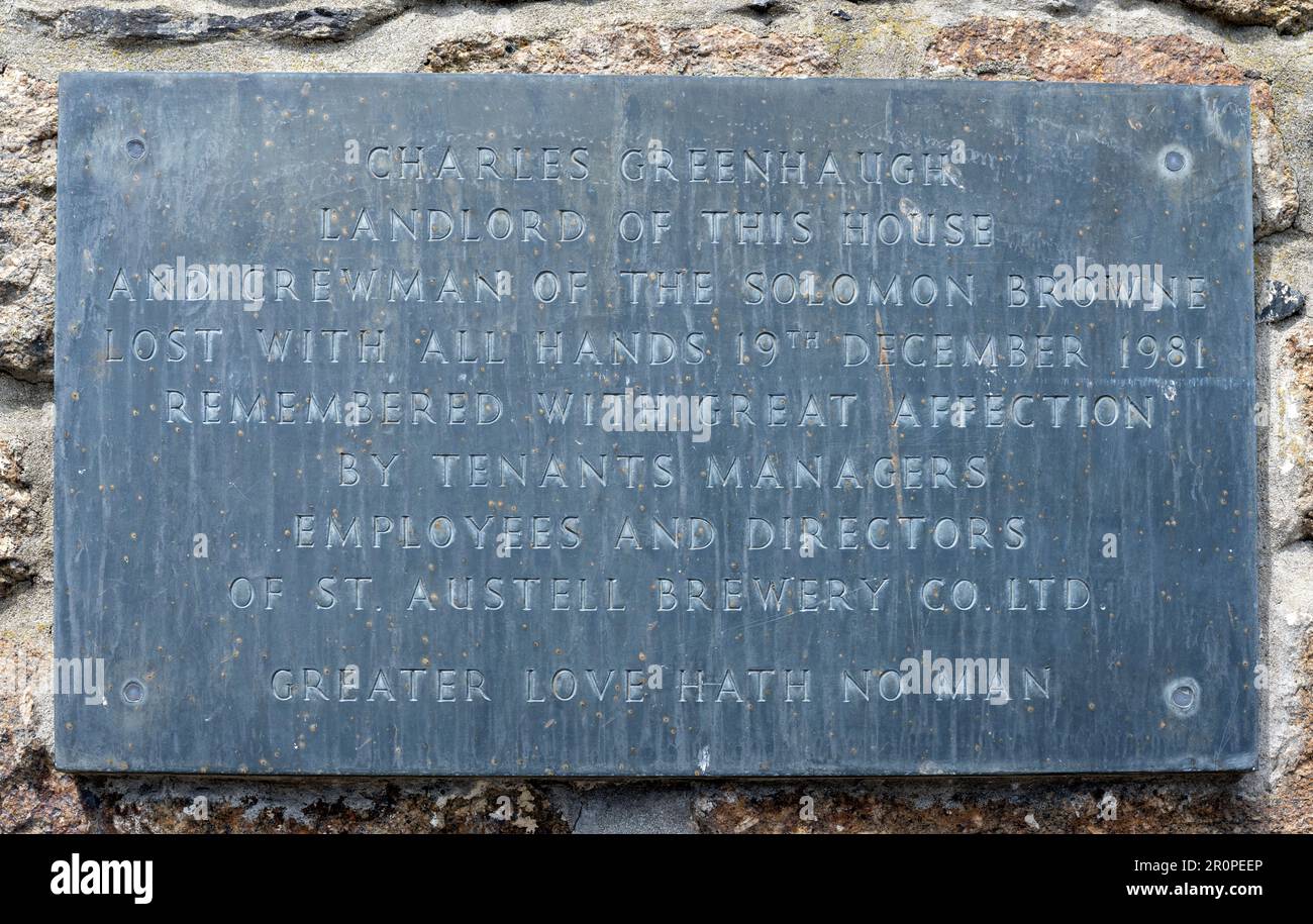 Memorial plaque to Charles Greenhaugh on the wall of he Ship Inn ...
