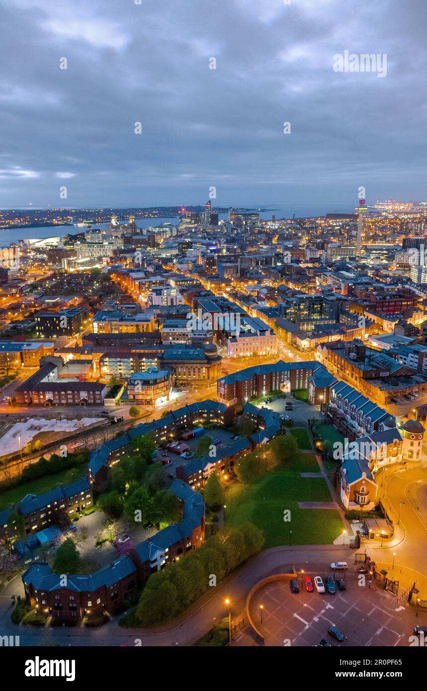 The city of Liverpool from the tower of the Liverpool Cathedral with ...