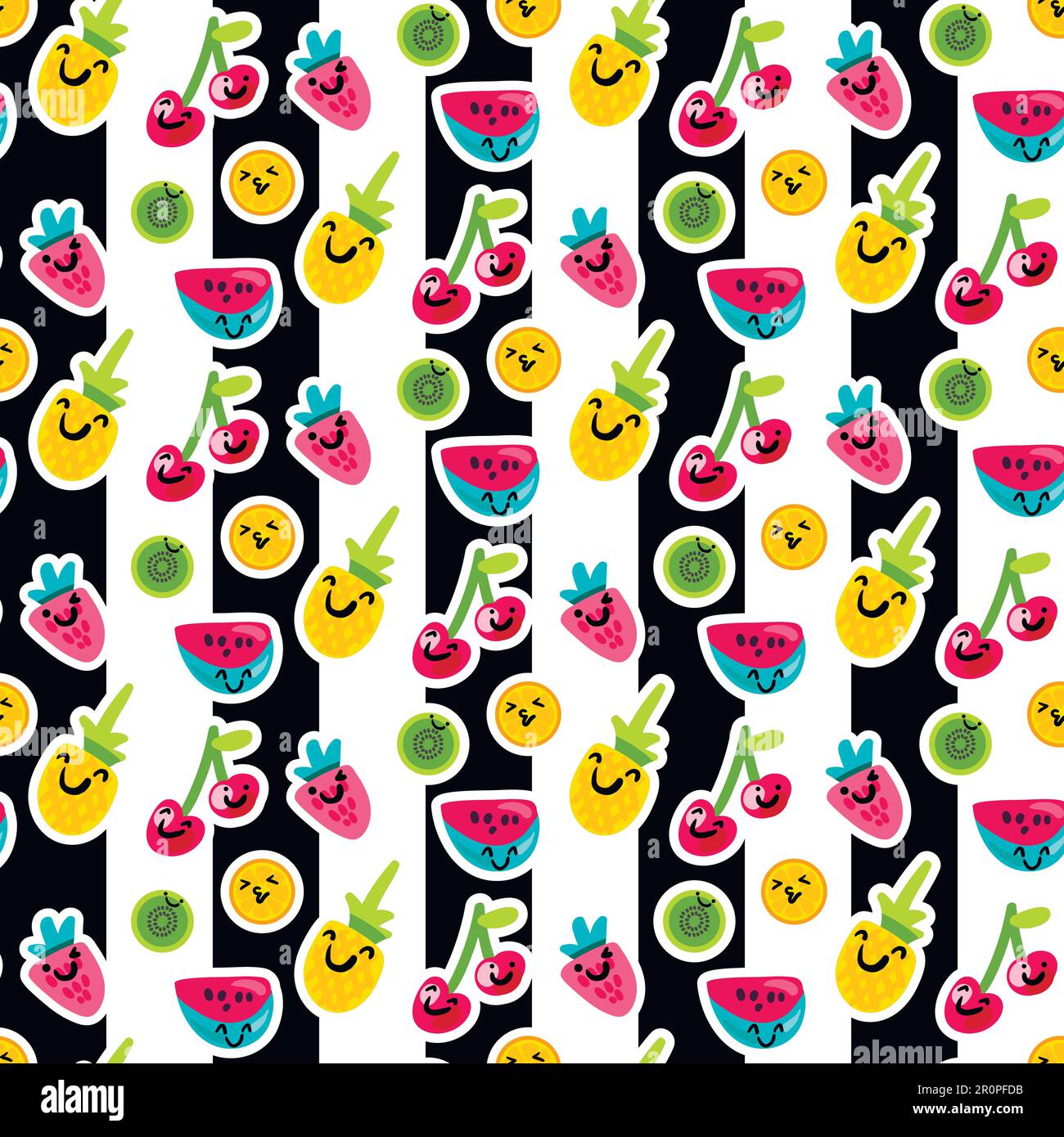 Vector Summer Fruits Patterns in cartoon style. Fruits and berries ...