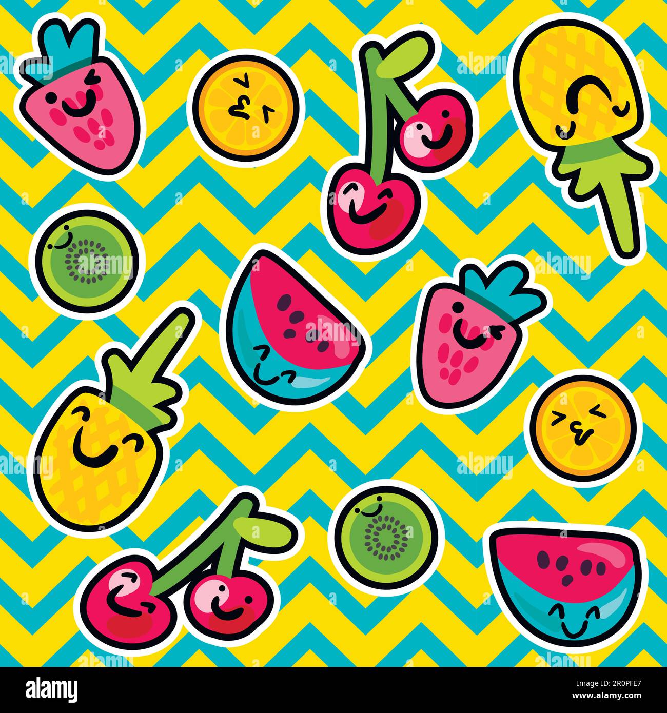Vector Summer Fruits Patterns in cartoon style. Fruits and berries ...