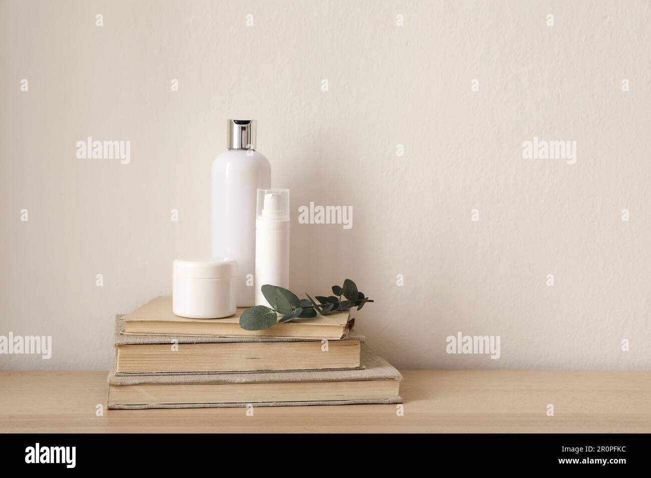 Elegant cosmetics still life. Face and body skin care products on old ...