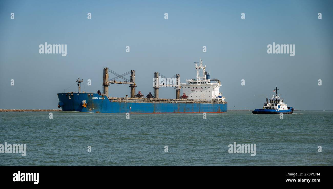 PORT ARANSAS, TX - 20 FEB 2023: The UNITY FORCE, a Bulk Carrier Ship ...