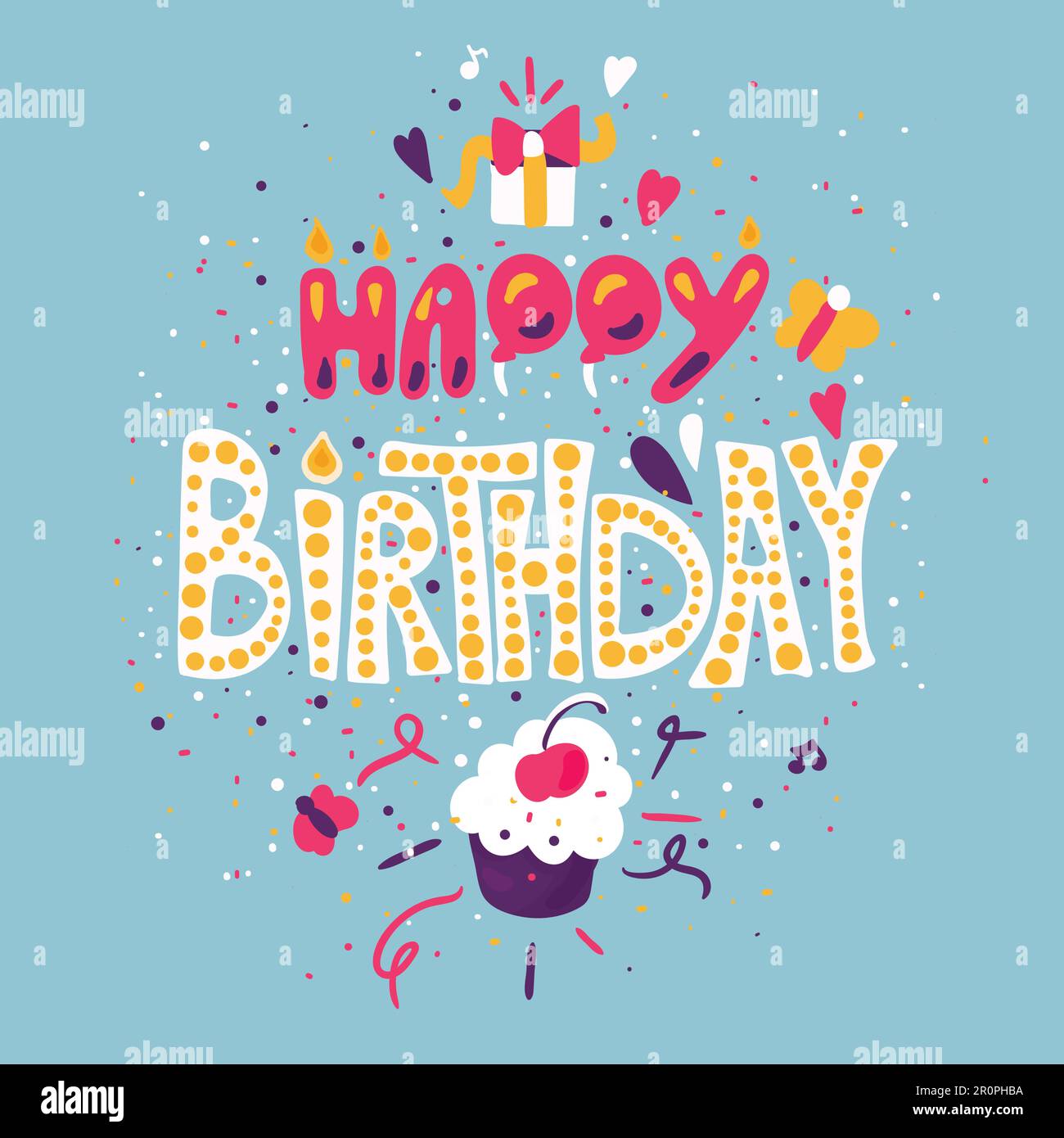 Vintage Nice Happy Birthday Greeting Card with cupcake. Vector Stock ...