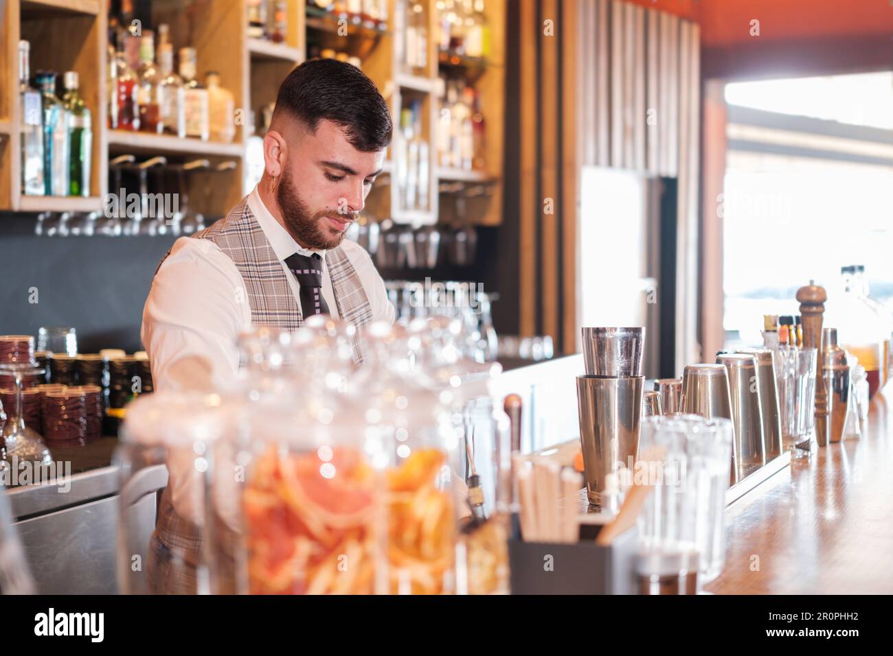 bartender preparing drinks to innovate when making cocktails. Concept ...