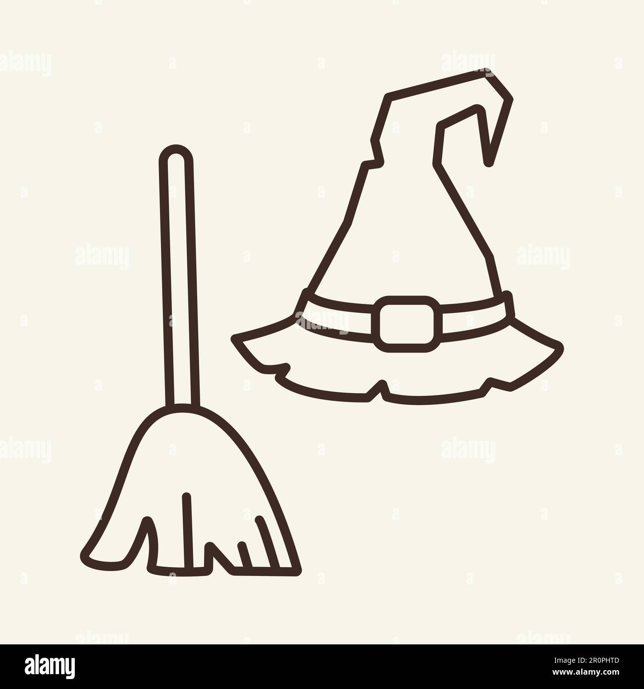 Witch hat and broom vector line icon Stock Vector Image & Art - Alamy