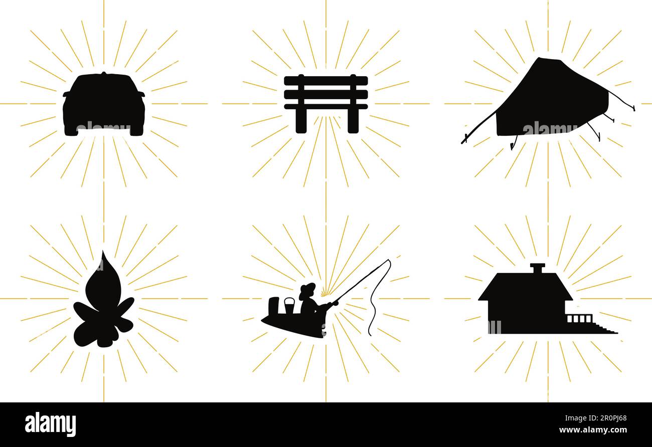 Outdoors recreation symbols set with black shape. Country rest symbols ...