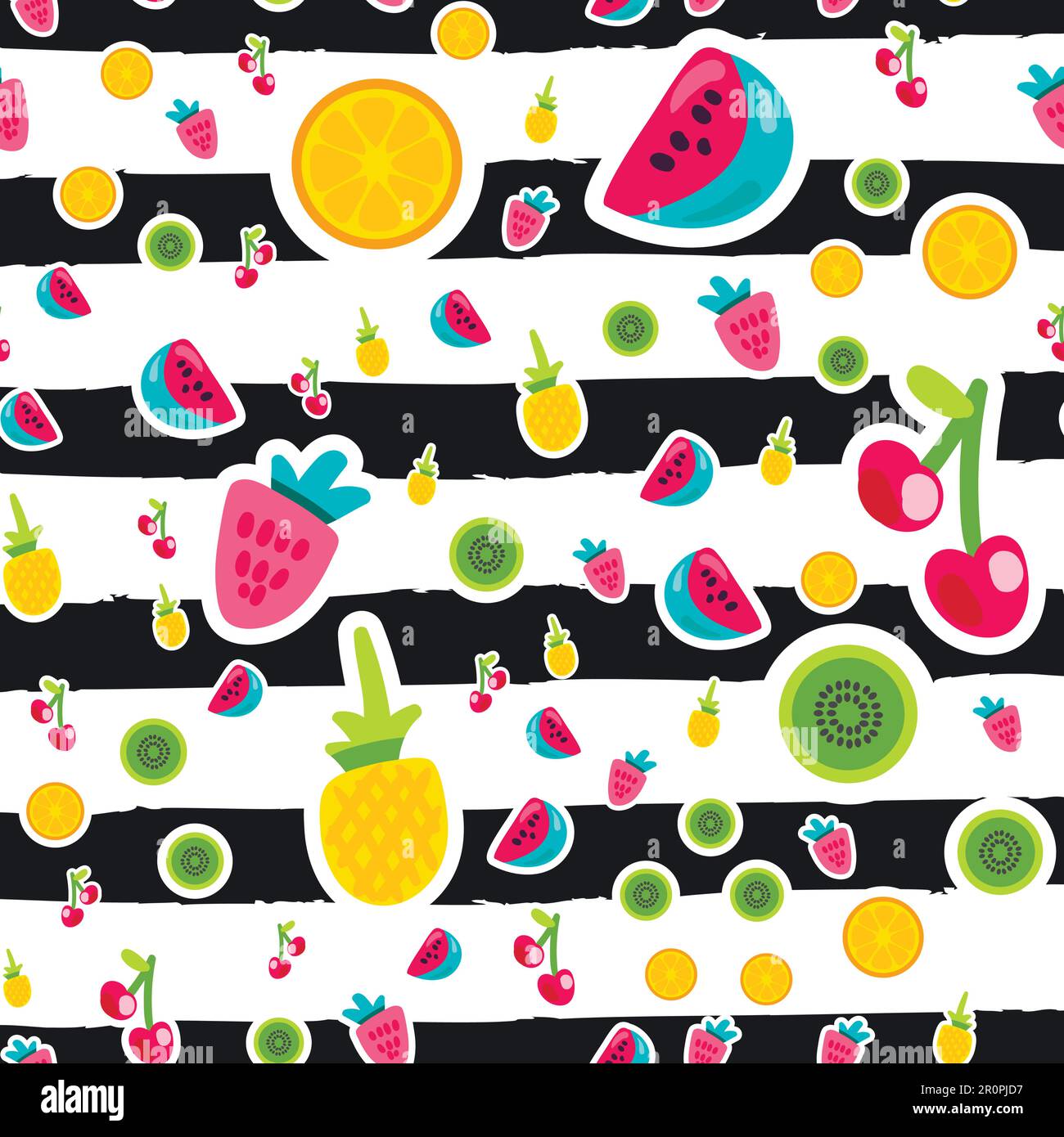 Vector Summer Fruits Patterns in cartoon style. Fruits and berries ...