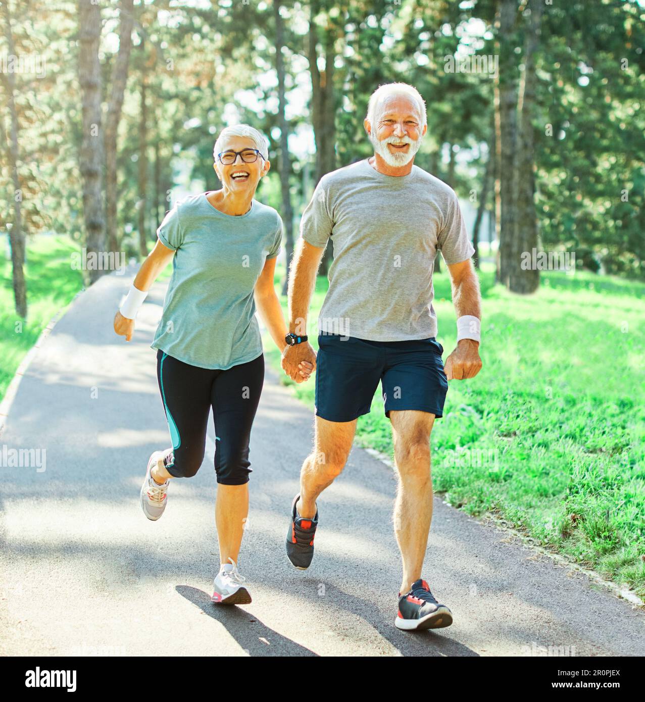 outdoor senior fitness woman man lifestyle active sport exercise ...