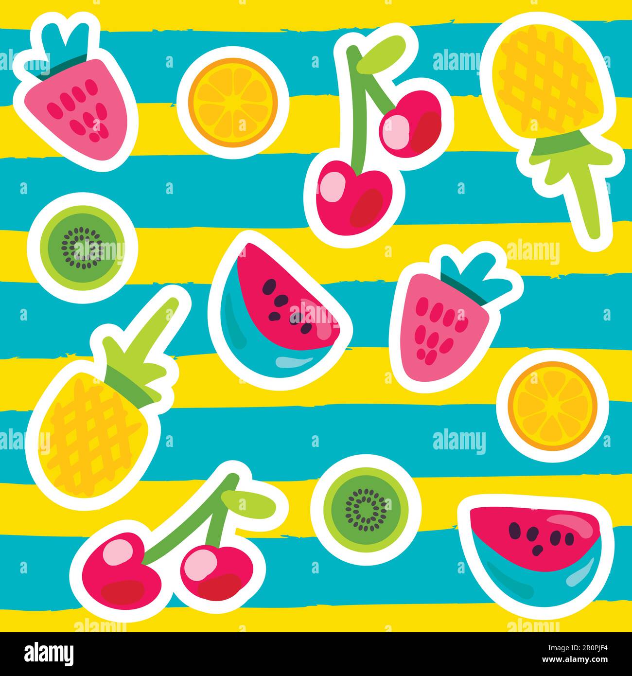 Vector Summer Fruits Patterns in cartoon style. Fruits and berries ...