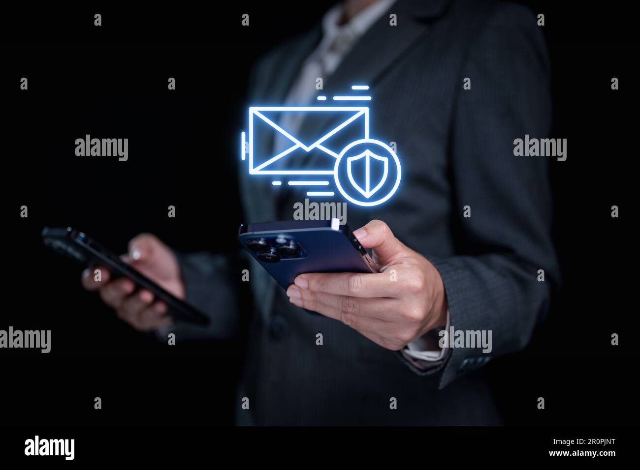 Warning notification, People with spam message icon on mobile phone ...