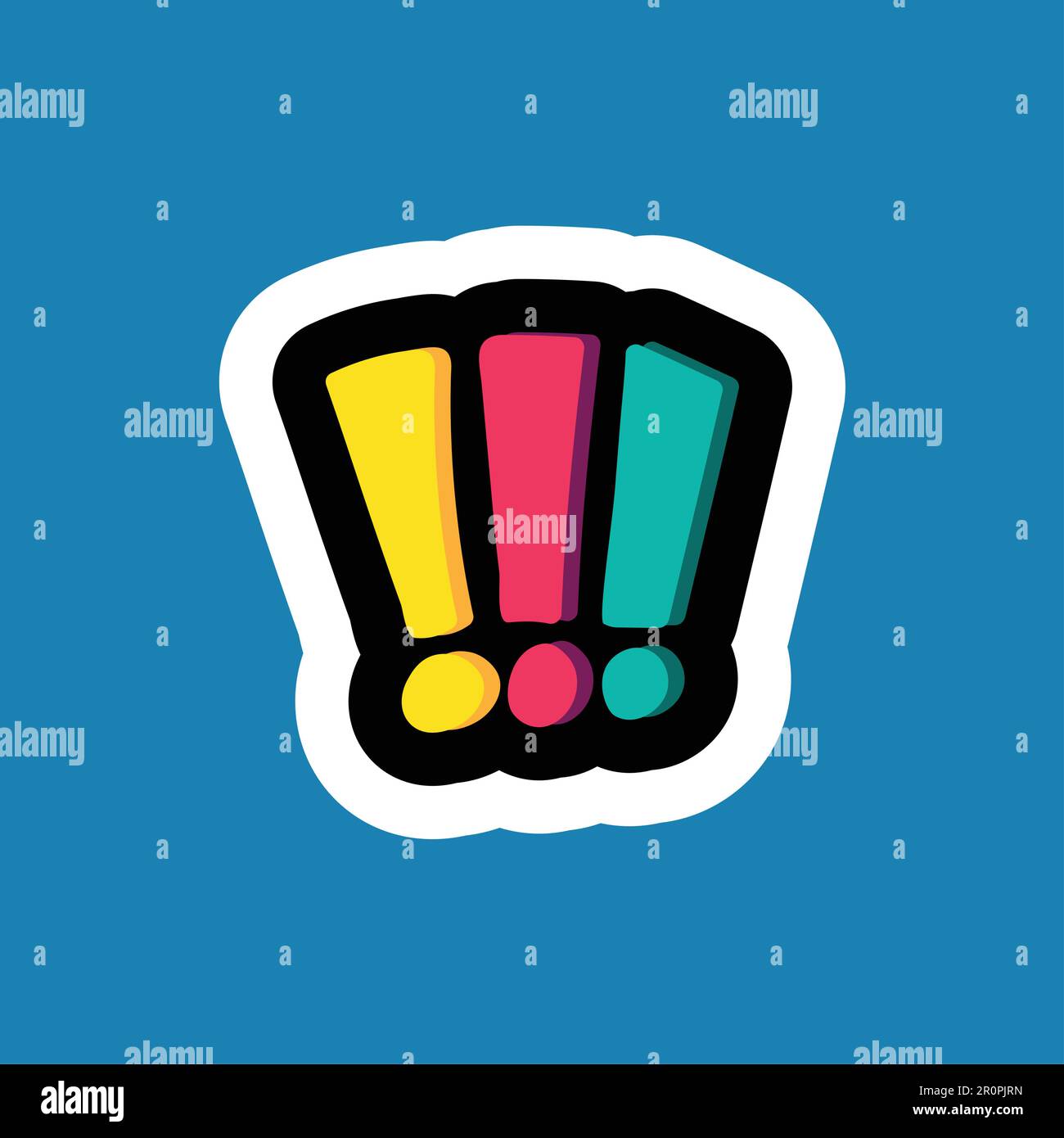 Stylish colorful cartoon business sticker with exclamation mark. Time ...