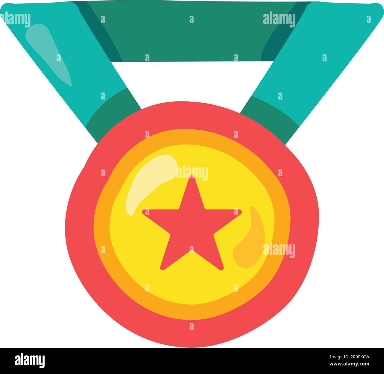 Medal with ribbon flat color illustration. Award, trophy, reward ...