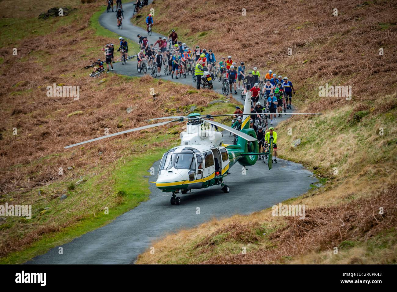 Great North air ambulance attending a callout on Hardknott Pass for an ...