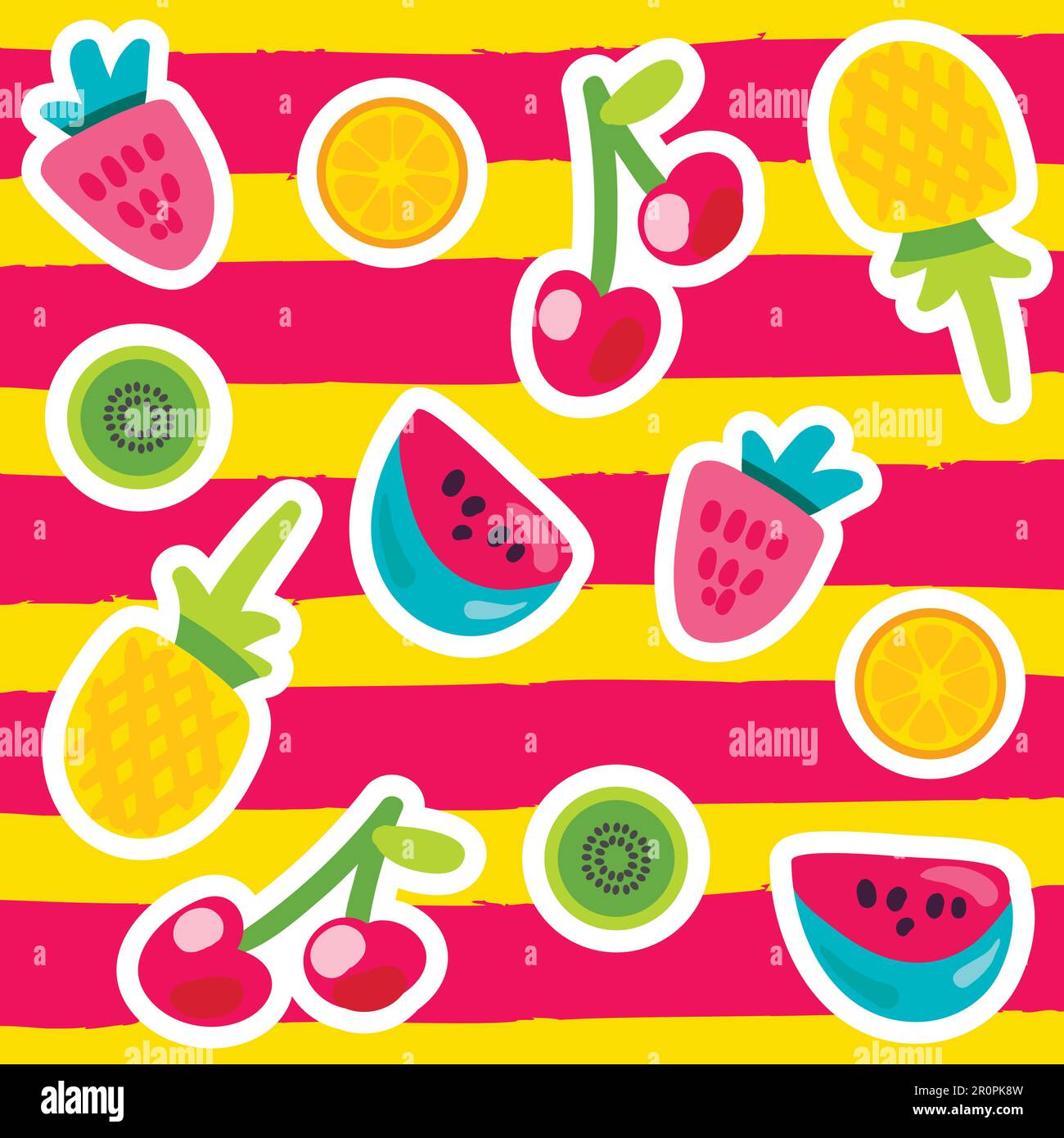 Vector Summer Fruits Patterns in cartoon style. Fruits and berries ...