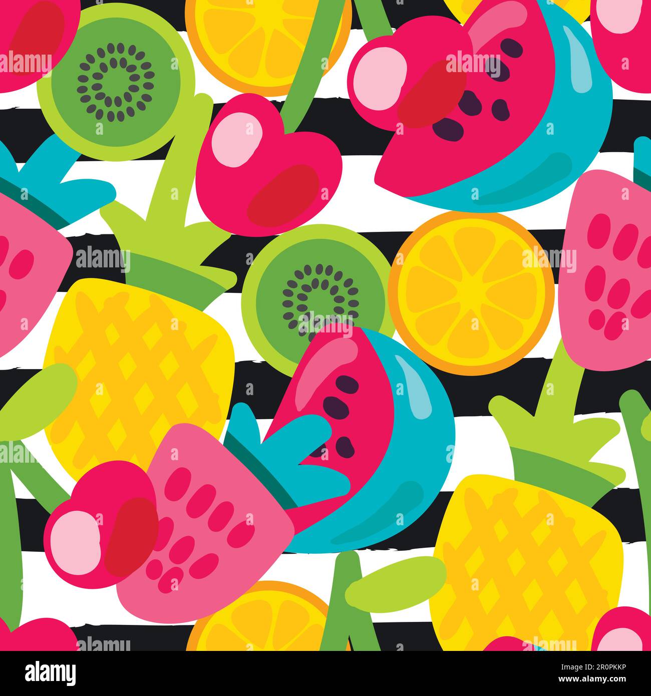 Vector Summer Fruits Patterns in cartoon style. Fruits and berries ...