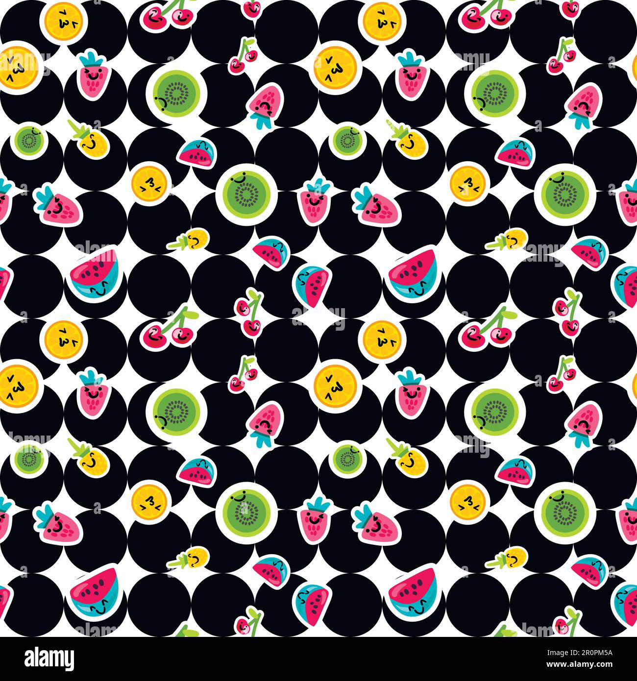 Vector Summer Fruits Patterns in cartoon style. Fruits and berries ...