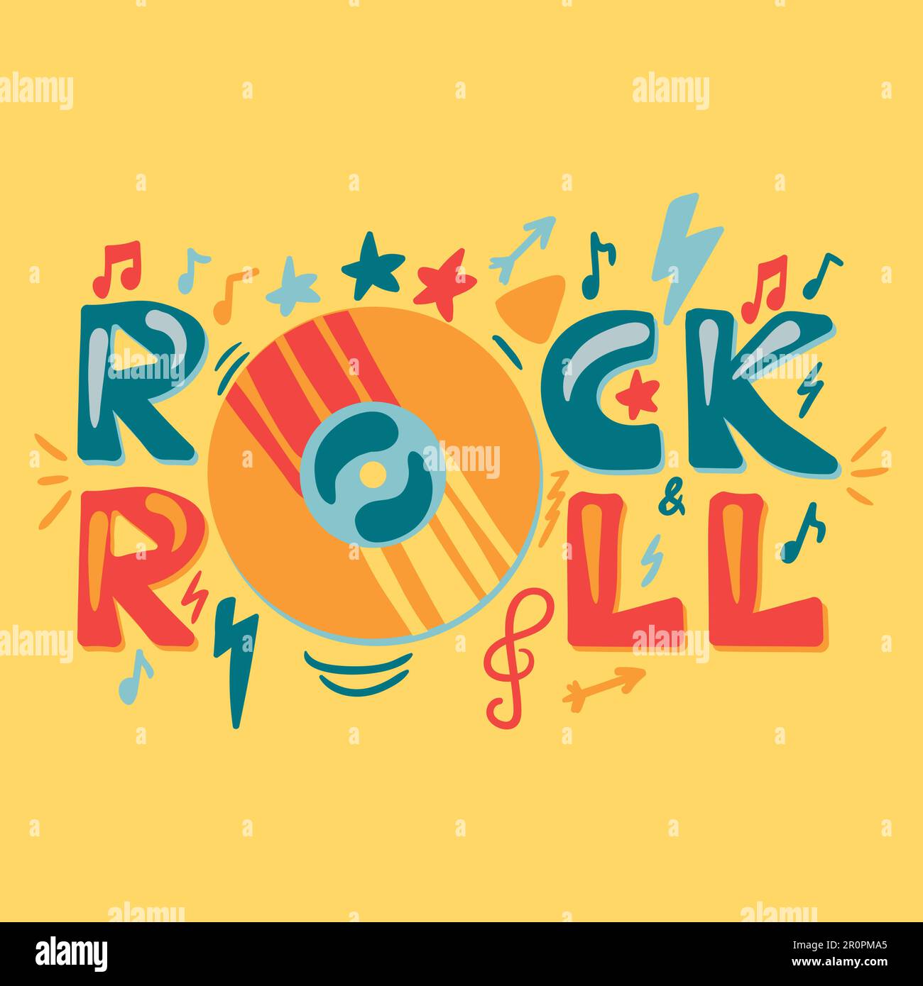 Retro Rock n Roll Label With Vinyl Plate. Vector Stock Vector Image ...