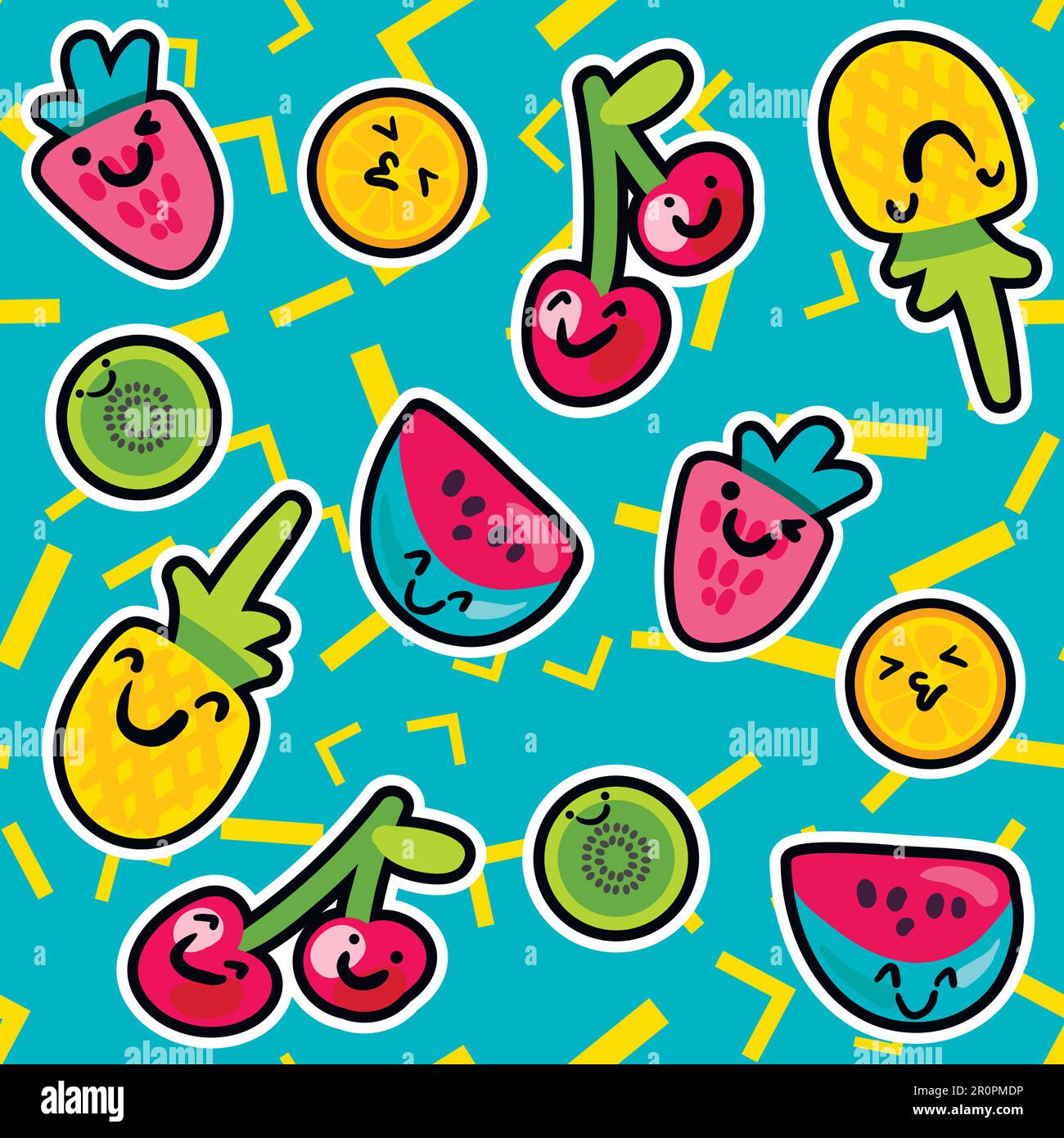 Vector Summer Fruits Patterns in cartoon style. Fruits and berries ...