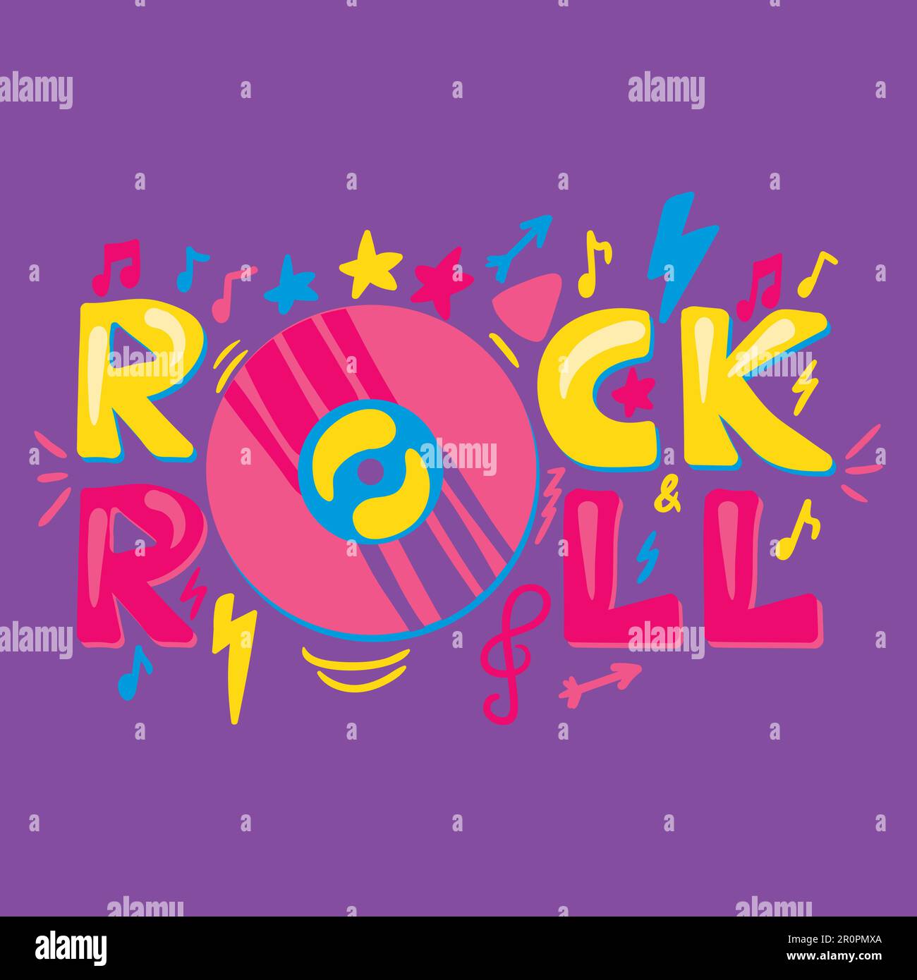 Rock N Roll hand drawn vector lettering. Disco, retro music concert ...