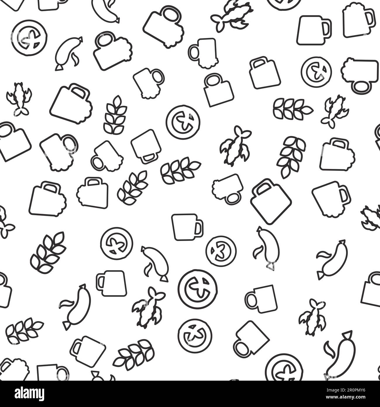 Oktoberfest Seamless Pattern. Black White Beer Festival Ornament for ...